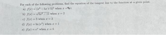 Solved For each of the following problems, find the equation | Chegg.com