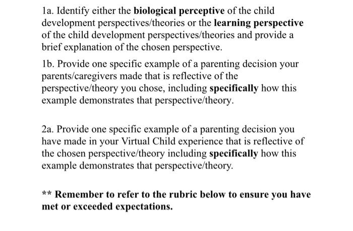 Solved 1a. Identify either the biological perceptive of the | Chegg.com