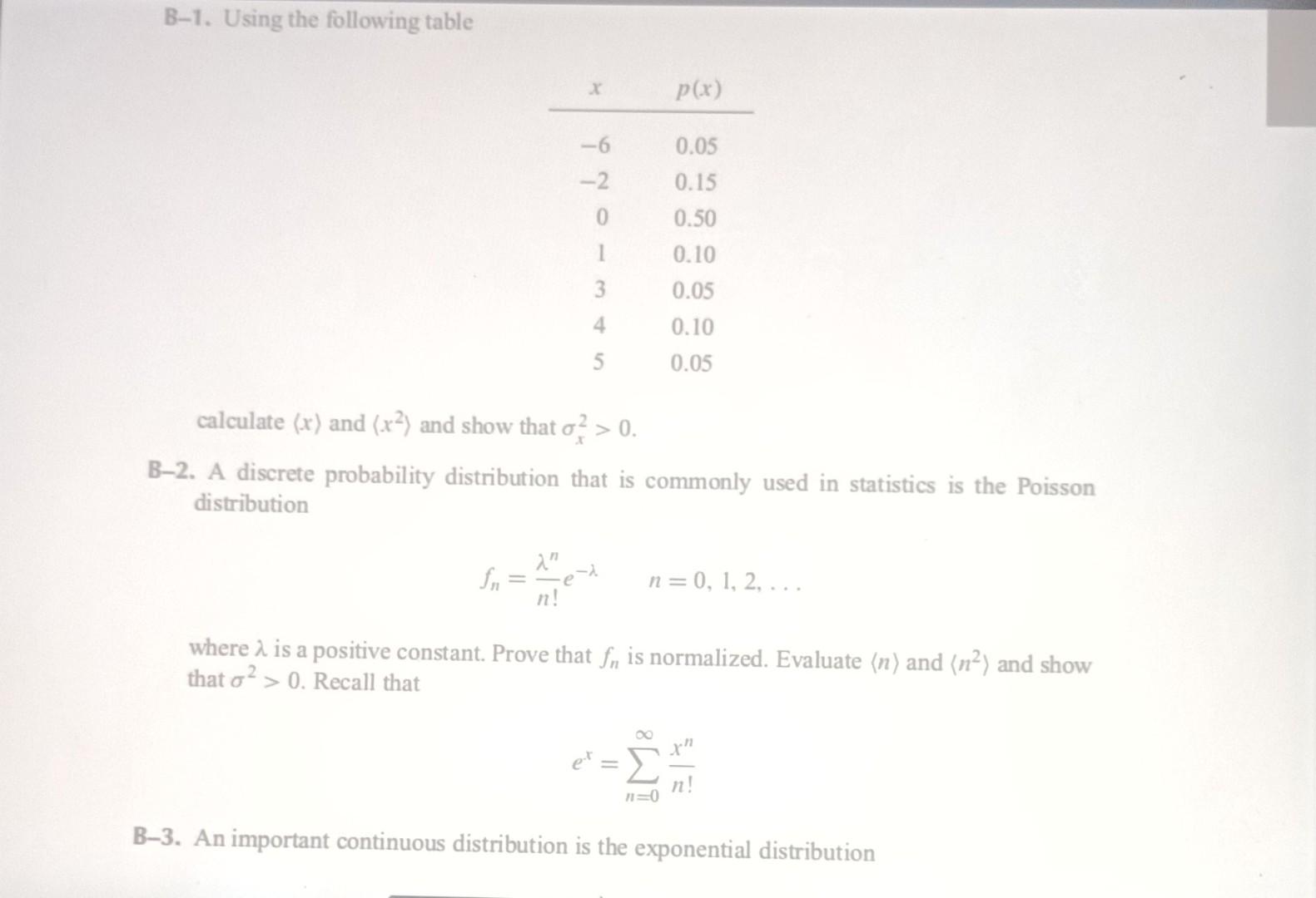 Solved B-1. Using the following table calculate x and x2 | Chegg.com