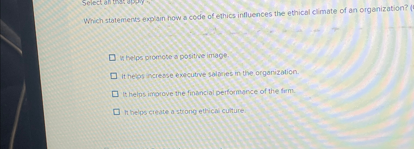 Solved Which statements explain how a code of ethics | Chegg.com