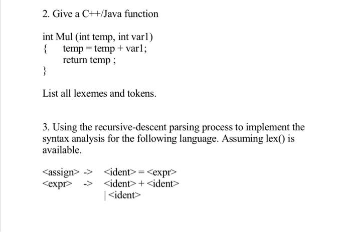 Solved 2 Give A Chjava Function Int Mul Int Temp Int 6772