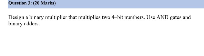 Solved Question 3: (20 ﻿Marks)Design a binary multiplier | Chegg.com