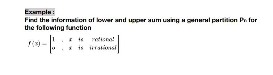 Solved Example: Find the information of lower and upper sum | Chegg.com