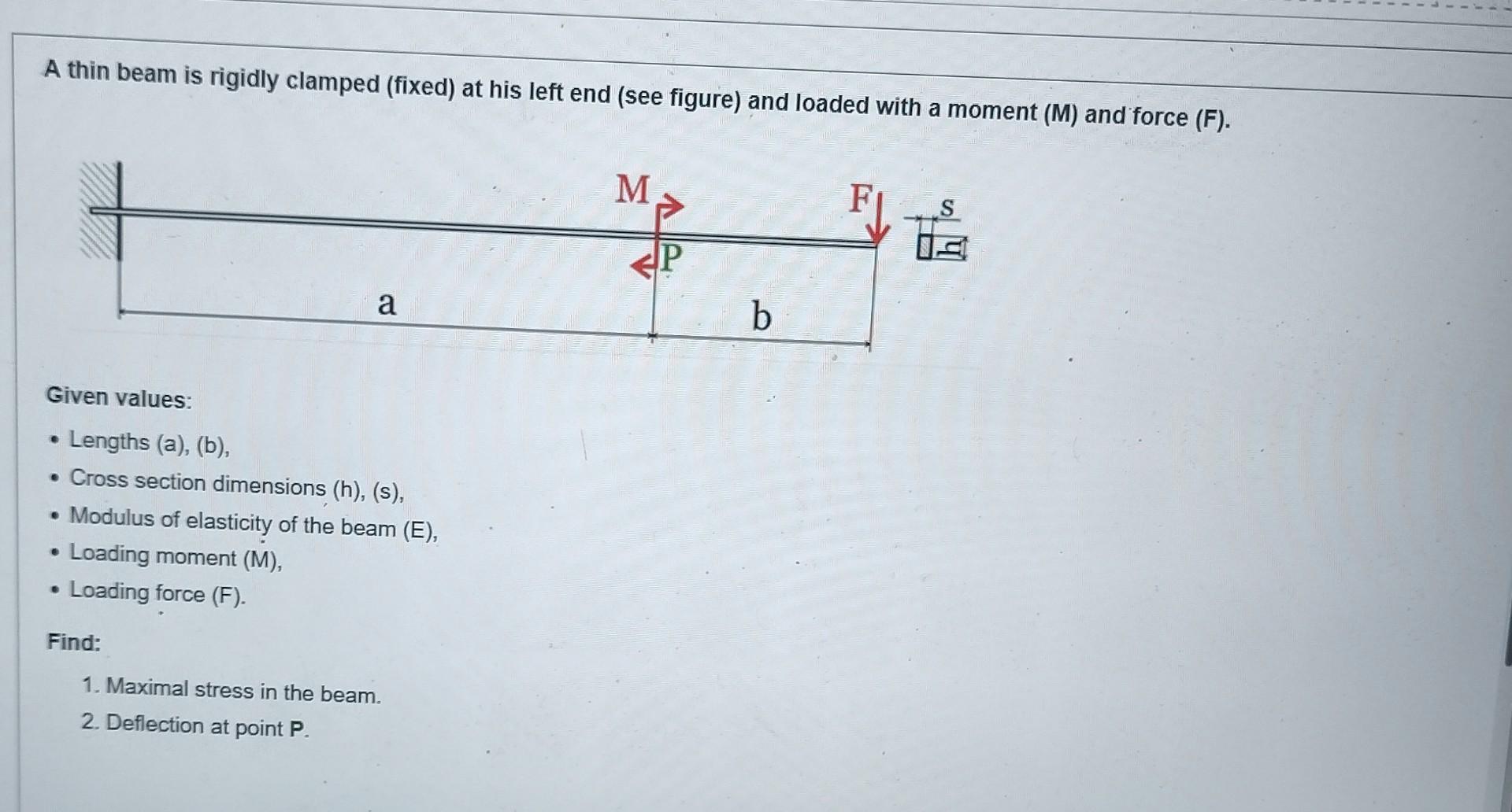 Solved A thin beam is rigidly clamped (fixed) at his left | Chegg.com