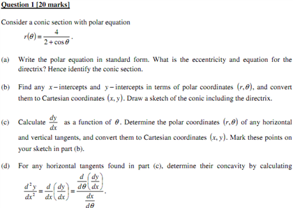 Solved Consider a conic section with polar equation | Chegg.com