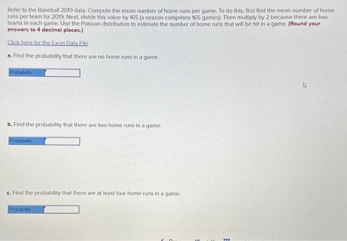 Refer to the Baseball 2019 data, Compute the mean | Chegg.com