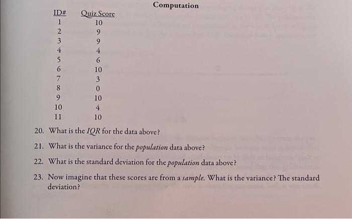 Solved Computation 20. What is the IQR for the data above? | Chegg.com