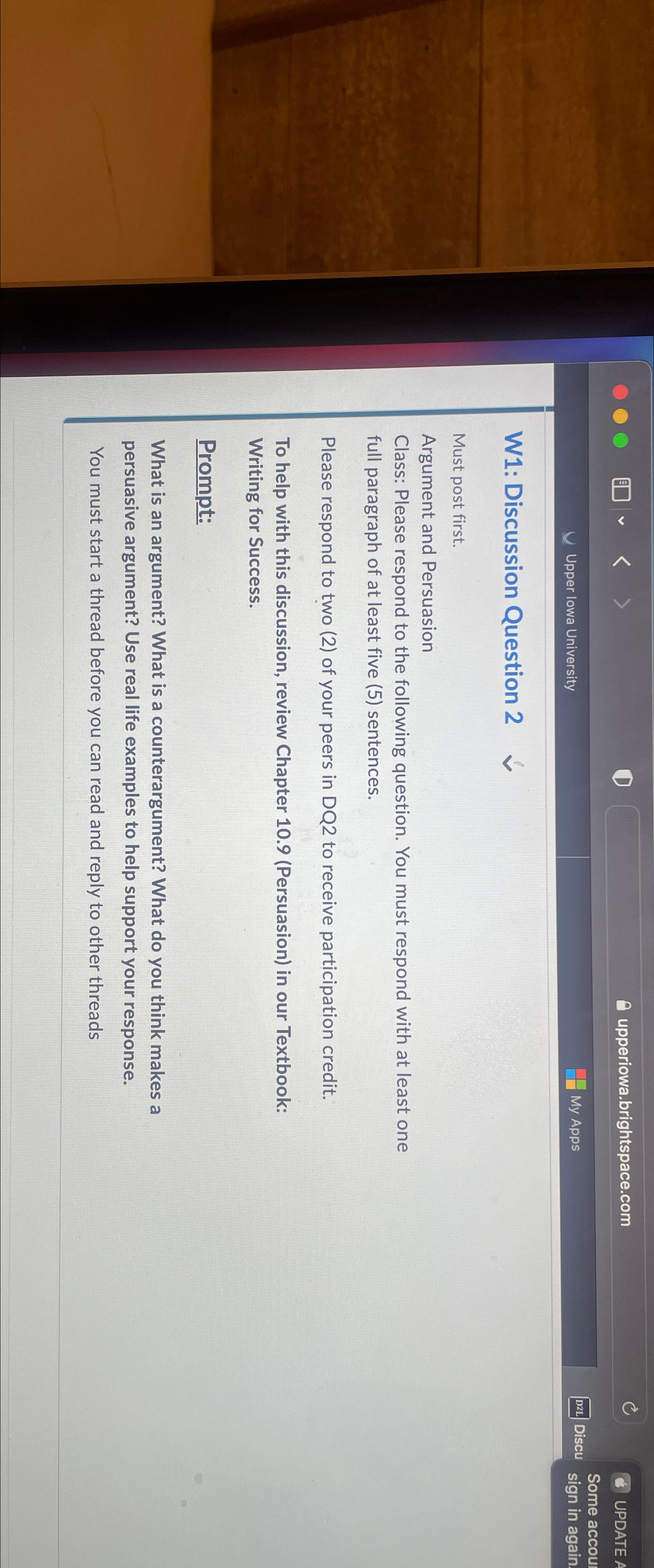 Solved W1: Discussion Question 2Must post first.Argument and | Chegg.com