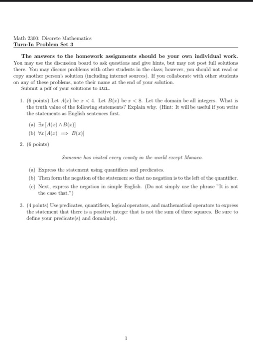 Solved Math 2300: Discrete Mathematics Turn-in Problem Set 3