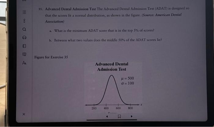 Solved DU (0) A₁ X 35. Advanced Dental Admission Test The | Chegg.com