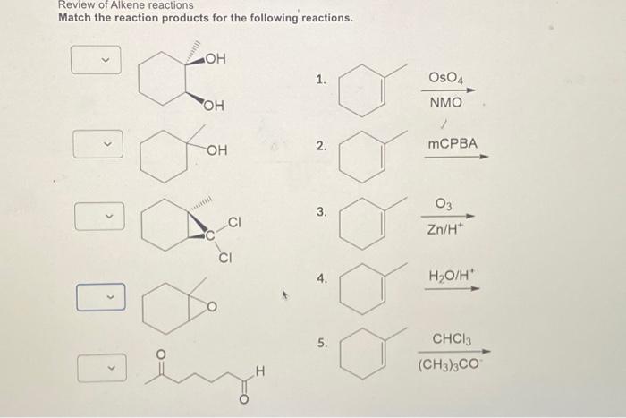 Solved Review Of Alkene Reactions Match The Reaction