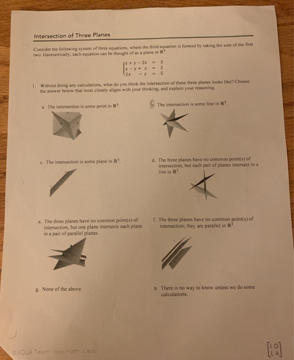 Solved Intersection of Three Planes Consider the following | Chegg.com