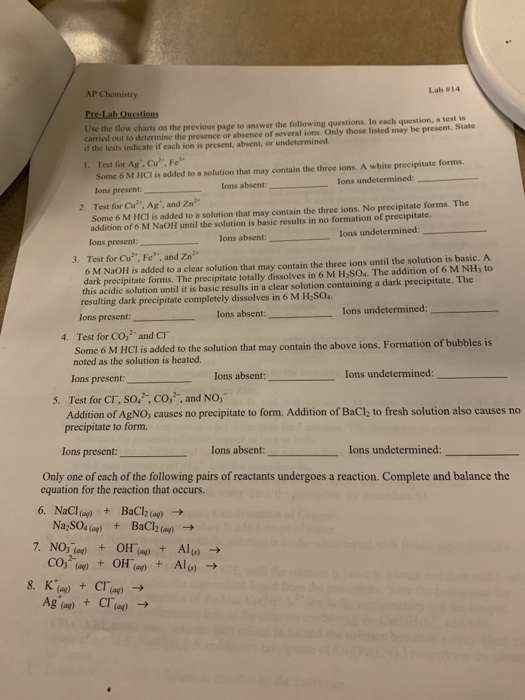 Solved Qualitative Analysis of Cations Flow Chart | Chegg.com