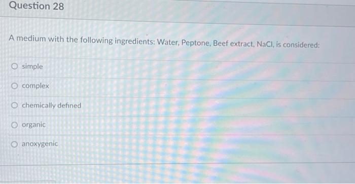 Solved A medium with the following ingredients: Water, | Chegg.com