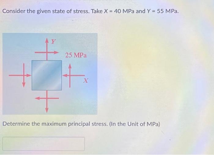 Solved Consider the given state of stress. Take X=40MPa and | Chegg.com