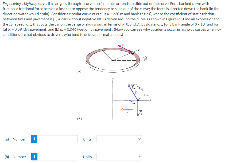 Solved Engineering a highway curve. If a car goes through a | Chegg.com