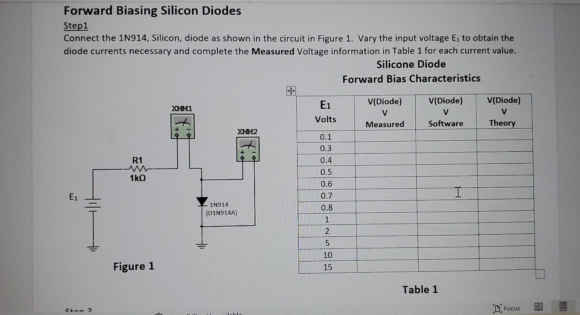 Solved Forward Biasing Silicon Diodes Step1 Connect the | Chegg.com