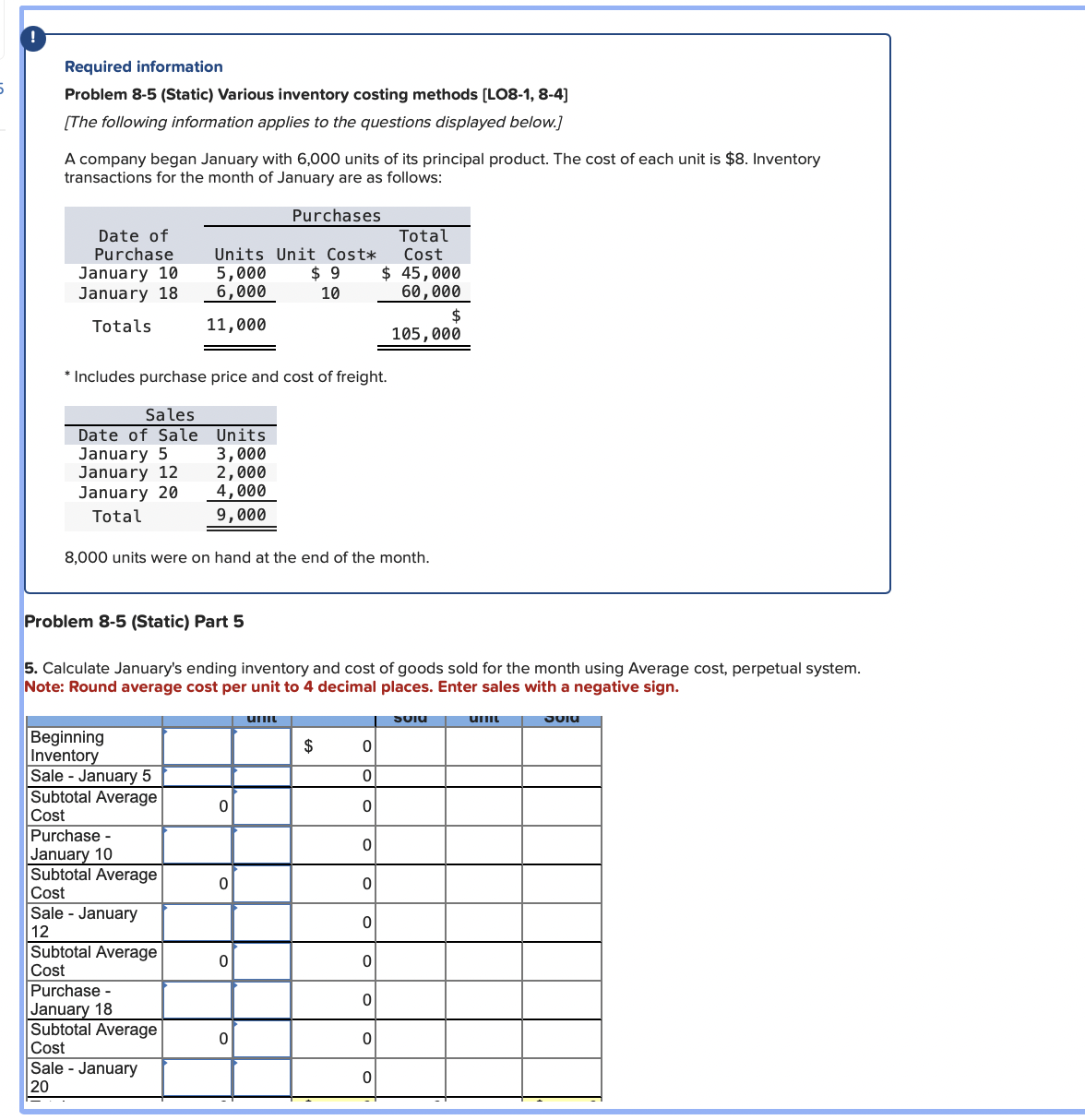 Solved Required informationProblem 8-5 (Static) Various | Chegg.com Solved Required informationProblem 8-5 (Static) Various | Chegg.com