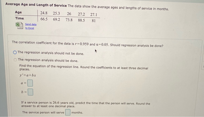 Solved Average Age and Length of Service The data show the | Chegg.com