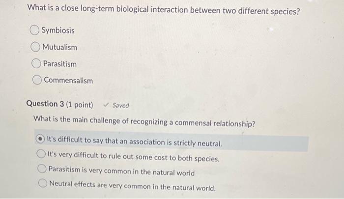 Solved What is a close long-term biological interaction | Chegg.com