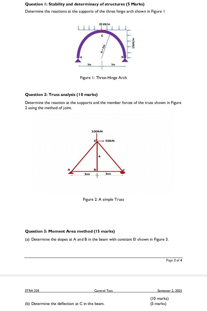 Solved Question 1: Stability and determinacy of structures | Chegg.com