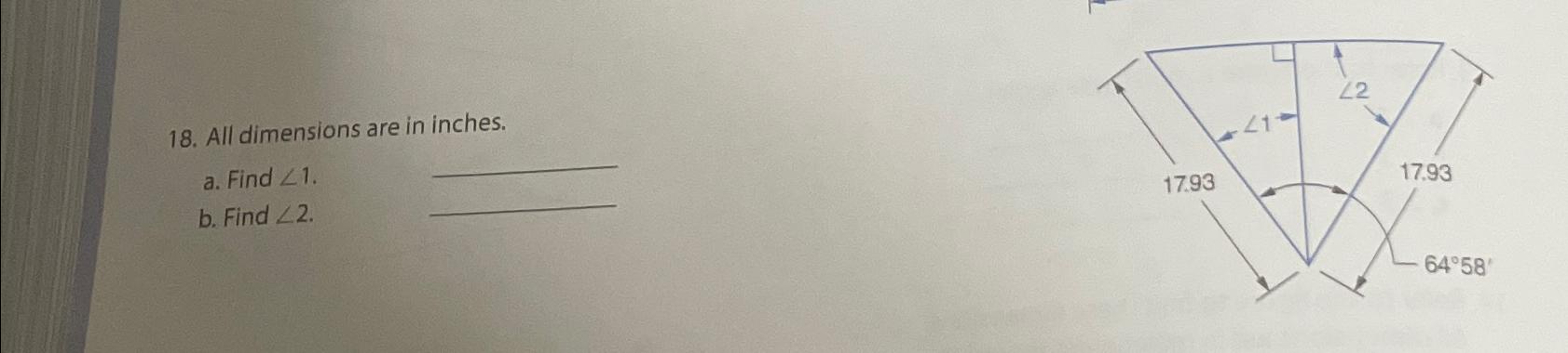 Solved All dimensions are in inches.a. ﻿Find ??1.b. ﻿Find | Chegg.com
