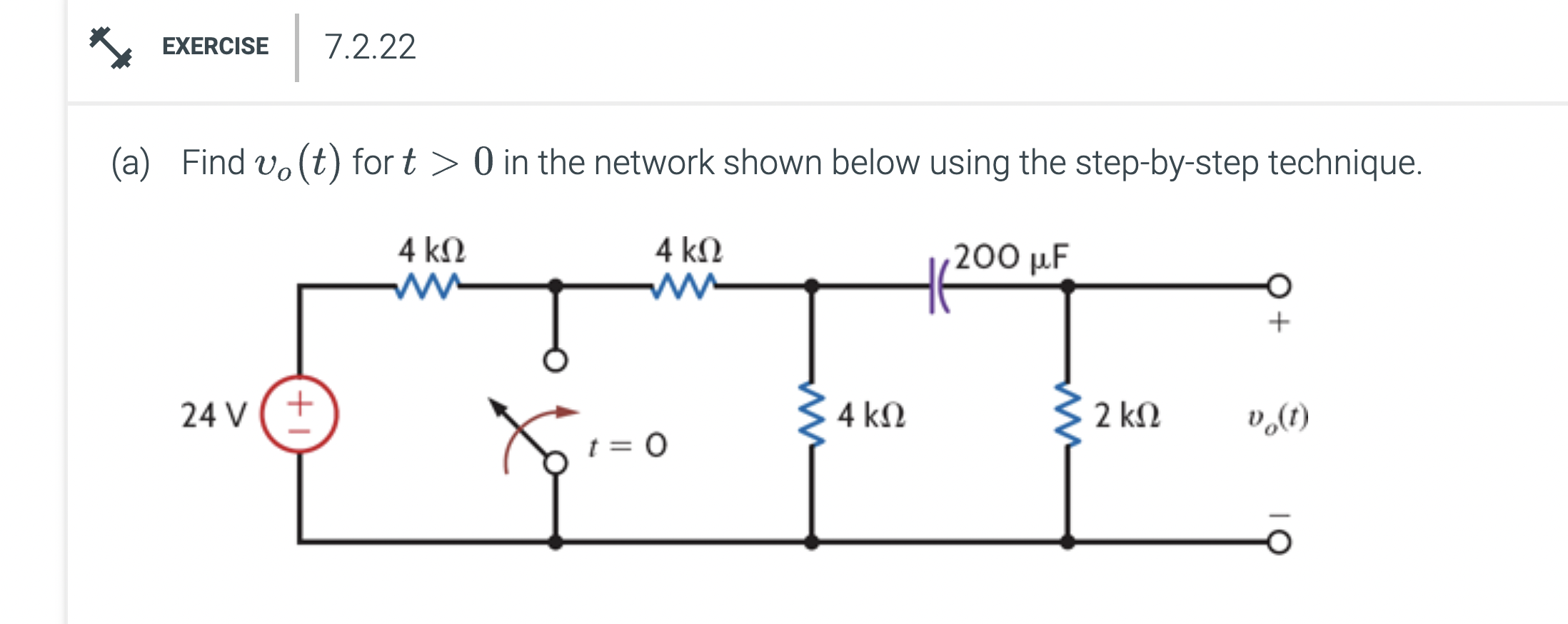 Solved EXERCISE7.2.22(a) ﻿Find vo(t) ﻿for t>0 ﻿in the | Chegg.com
