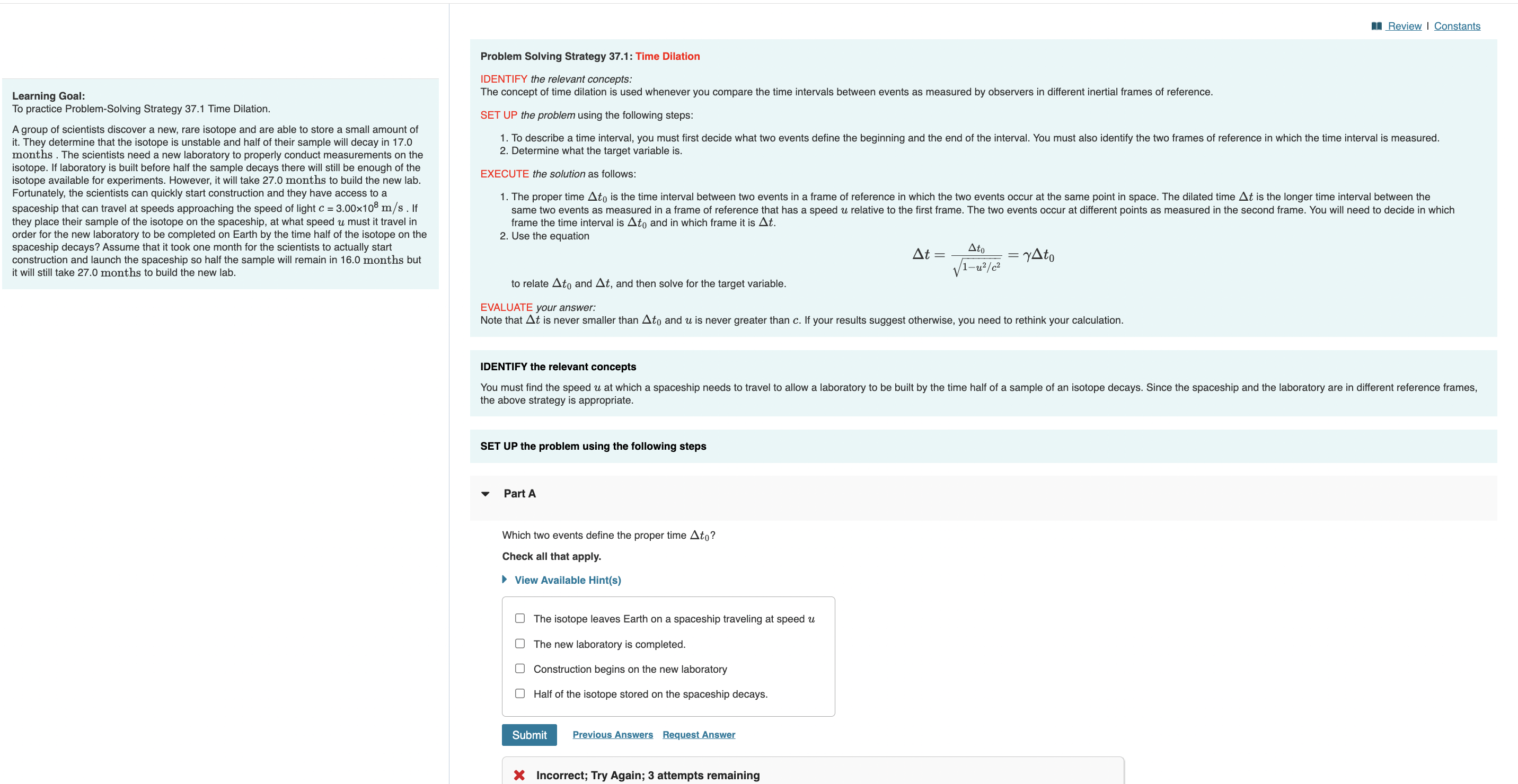 Solved Problem Solving Strategy 37.1: Time DilationIDENTIFY | Chegg.com