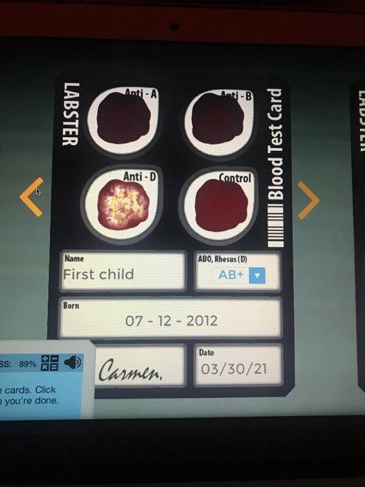 Solved Anti-A Anti-B LABSTER o o CO|||||II Blood Test Card | Chegg.com