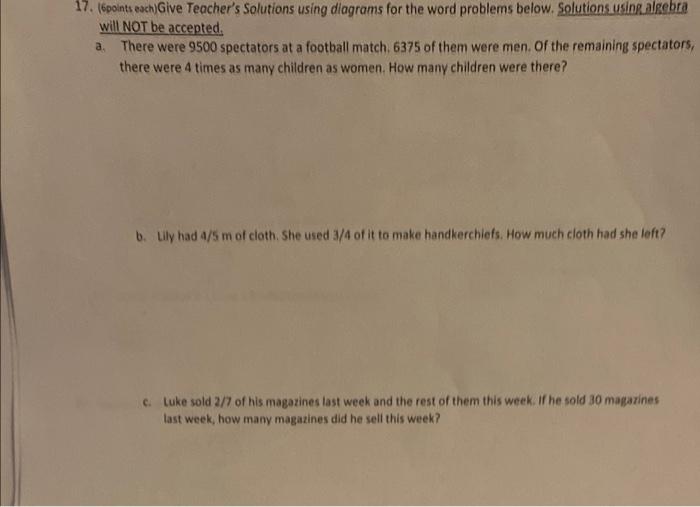 Solved 17. (6points each) Give Teacher's Solutions using | Chegg.com