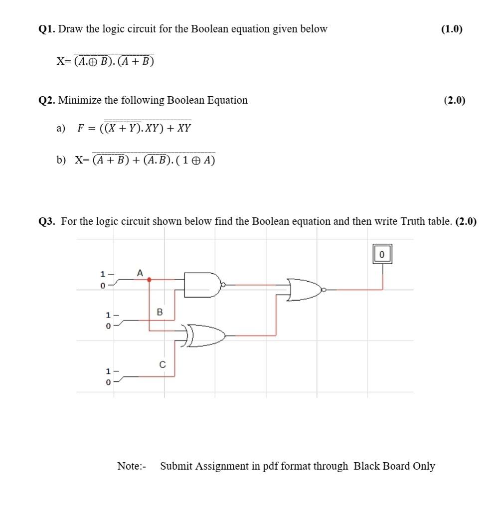 Solved Q1. Draw the logic circuit for the Boolean equation | Chegg.com
