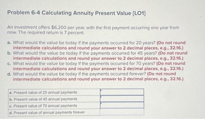 Solved Problem 6-4 Calculating Annuity Present Value [LO1] | Chegg.com