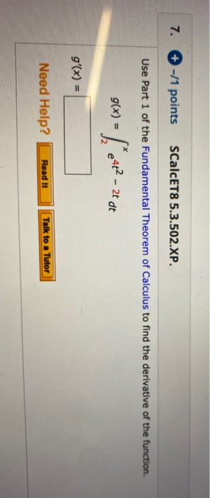 Solved 7. + -/1 points SCalcET8 5.3.502.XP. Use Part 1 of | Chegg.com