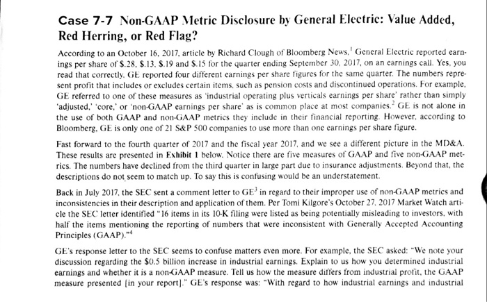 Solved Case 7-7 Non-GAAP Metric Disclosure by General | Chegg.com