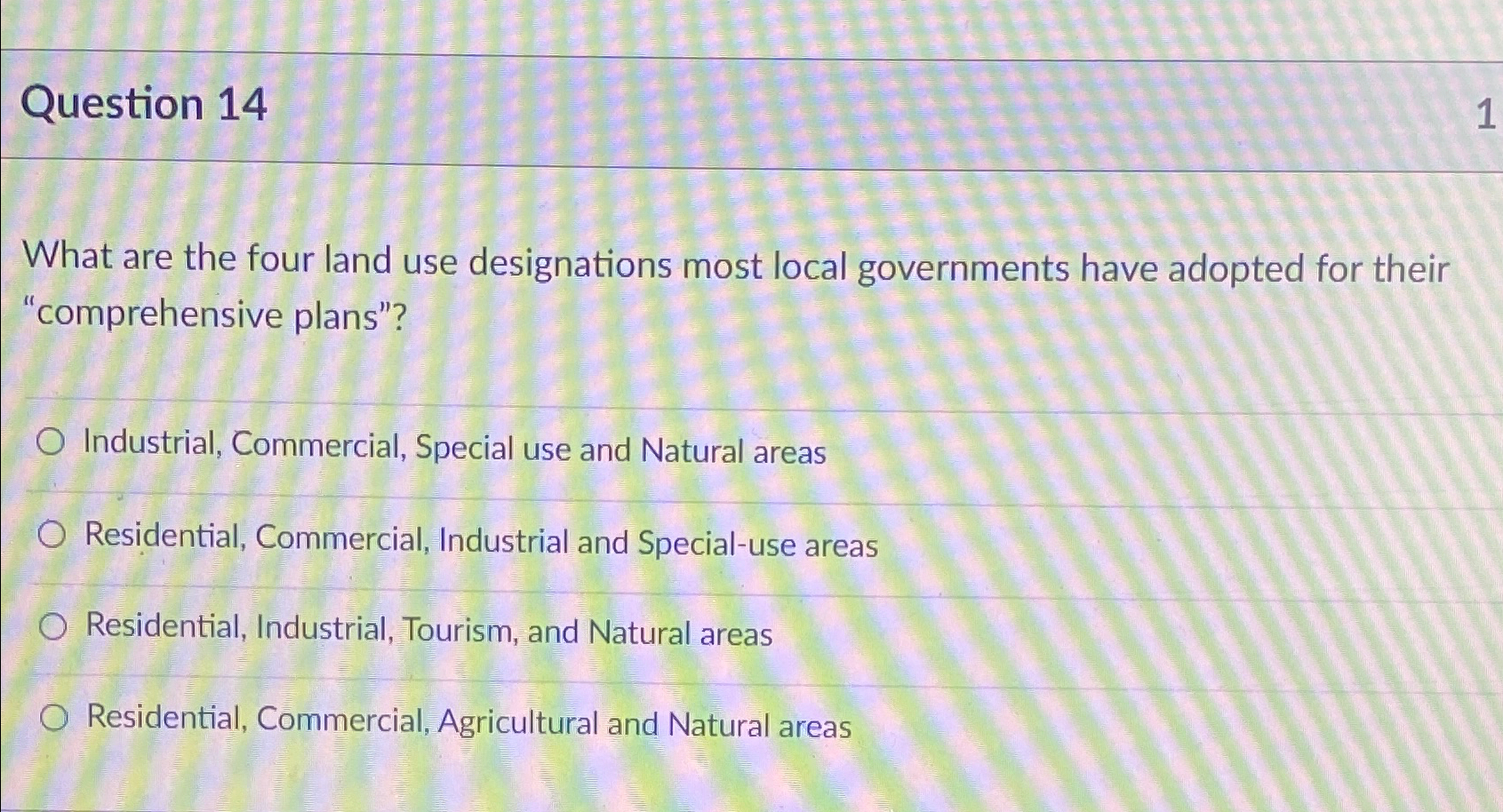 Solved Question 14What are the four land use designations | Chegg.com