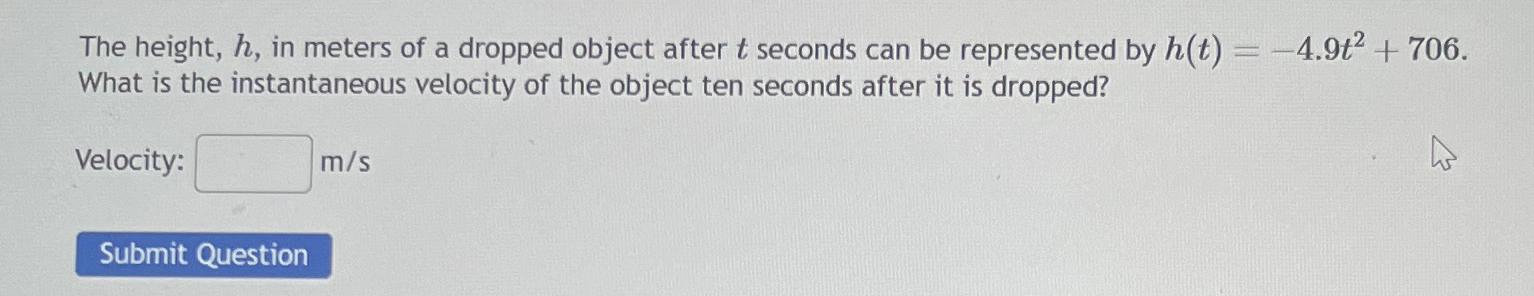Solved The height, h, ﻿in meters of a dropped object after t | Chegg.com