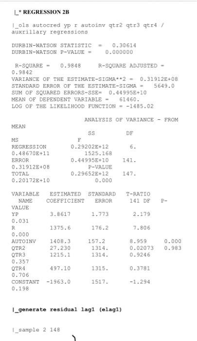 d. Based on the results of REGRESSION 2B, does | Chegg.com