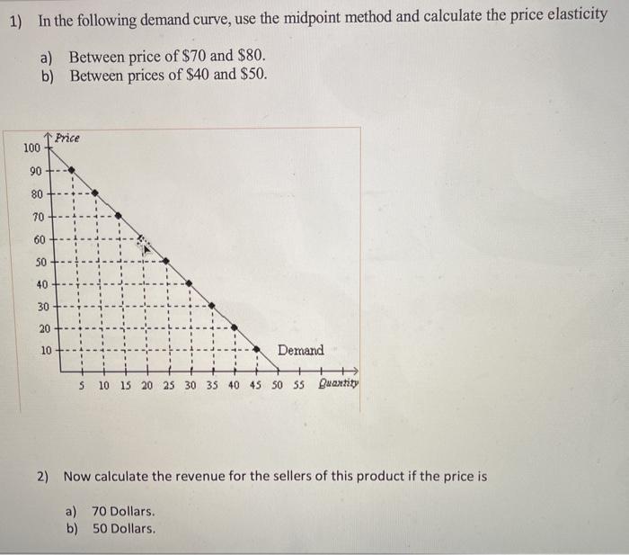 Solved 1) In the following demand curve, use the midpoint | Chegg.com