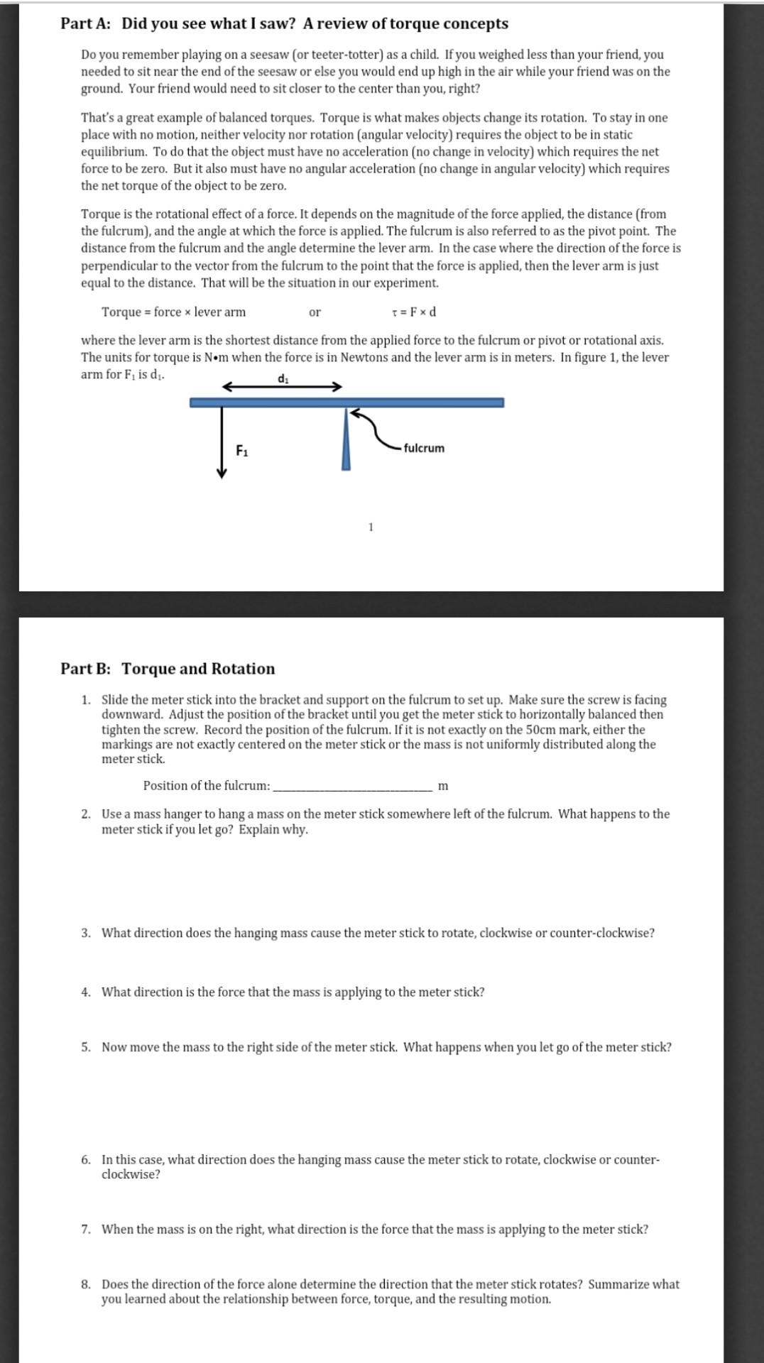 Solved Part A: Did you see what I saw? A review of torque | Chegg.com