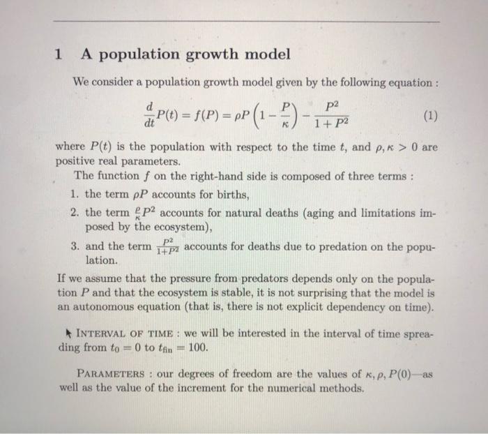 1 A population growth model We consider a population | Chegg.com