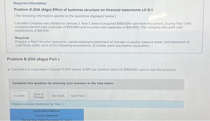 Solved Required information Problem 8-20A (Algo) Effect of | Chegg.com