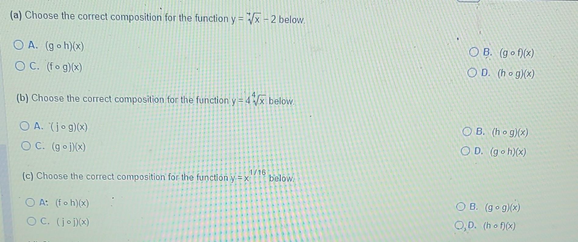 Solved Let f(x)=x−2,g(x)=4x,h(x)=x3, and j(x)=4x. Express | Chegg.com