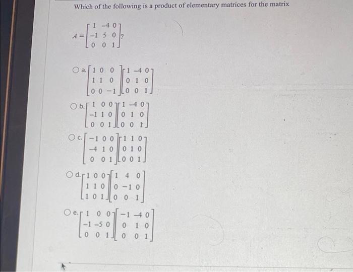 Solved Which of the following is a product of elementary | Chegg.com