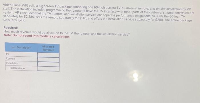 Solved Video Planet (VP) sells a big screen TV package | Chegg.com