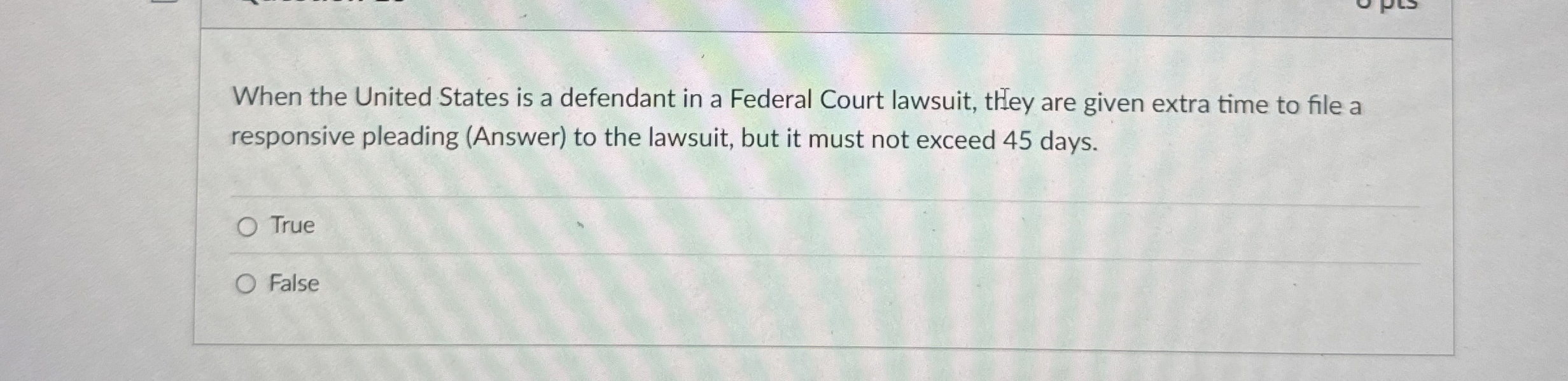 Solved When the United States is a defendant in a Federal | Chegg.com