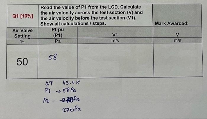 Q1 [10%] Air Valve Setting % 50 Read the value of P1 | Chegg.com