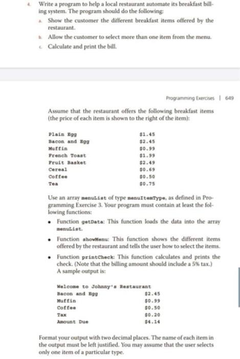Solved Write a program to help a local restaurant automate | Chegg.com