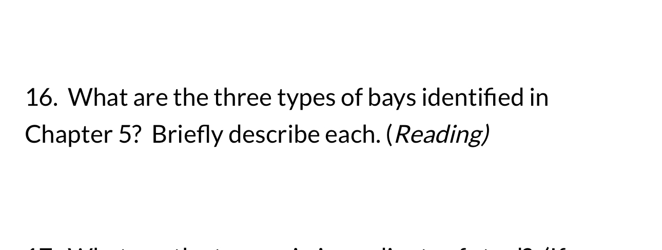 Solved What are the three types of bays identified in | Chegg.com