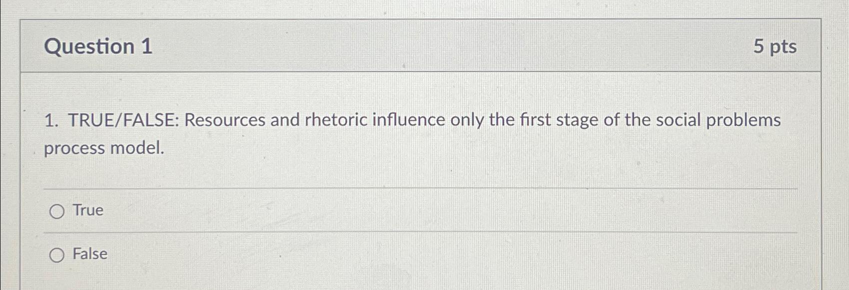 Solved Question 15 ﻿ptsTRUE/FALSE: Resources and rhetoric | Chegg.com
