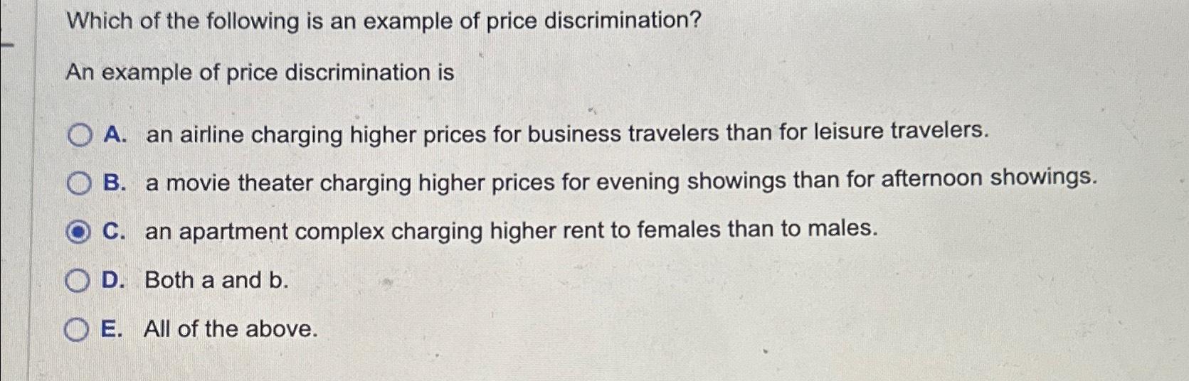 Solved Which of the following is an example of price | Chegg.com